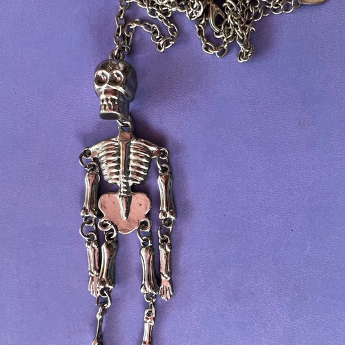 Skeleton Holding Skull Pendant Necklace Handmade Jewelry in - Etsy