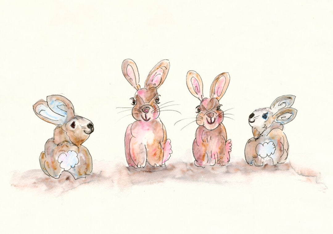 Baby Rabbits the Cousins II Bunnies Cute Watercolour Print - Etsy