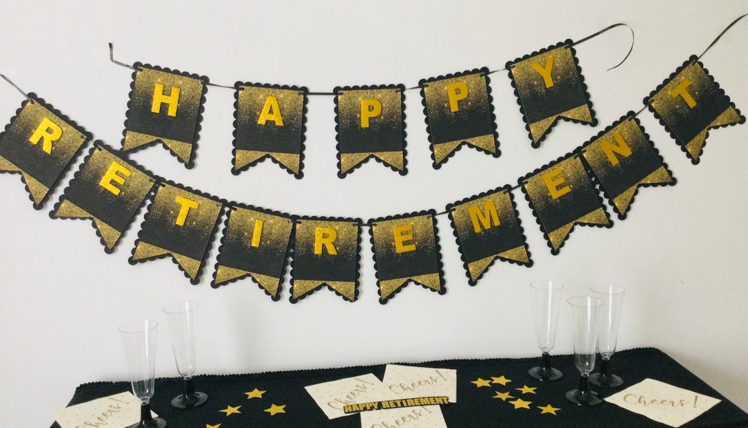 Happy Retirement Banner: Black & Gold Party Decor - Etsy