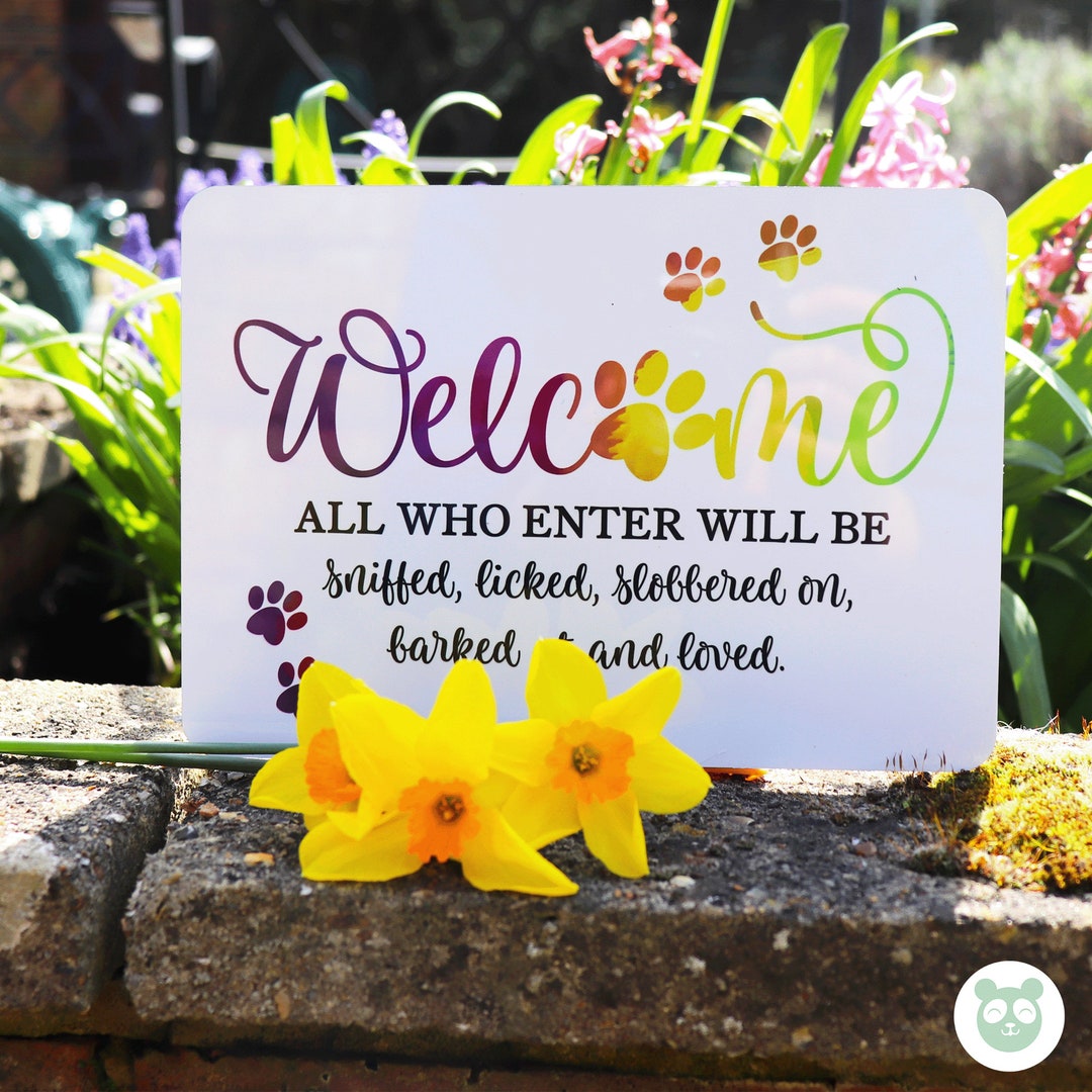 Dog Welcome Sign | Dog Mum | Rainbow Lettering and Paw Prints | A5 ...