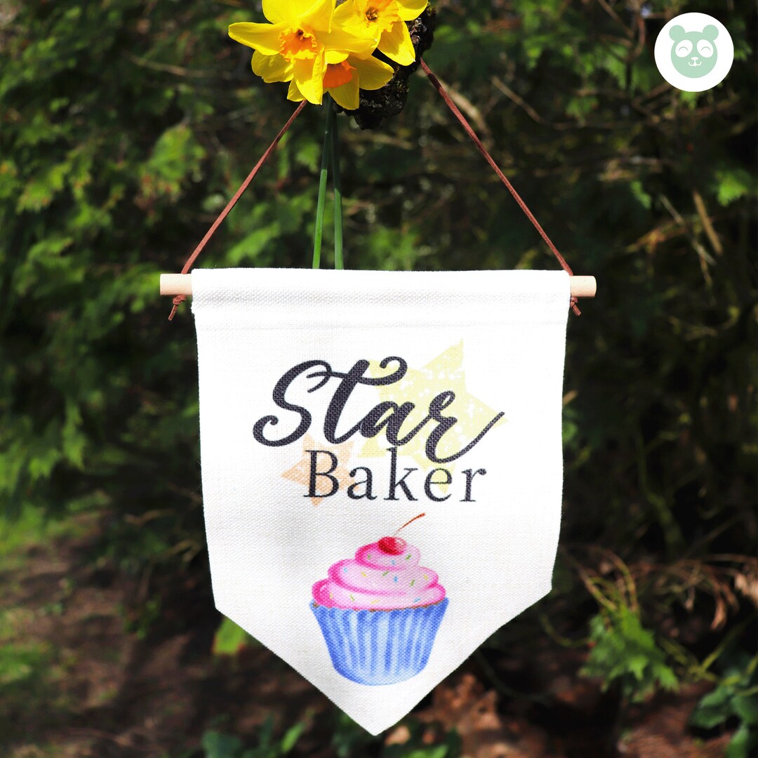 Star Baker Sign Linen Flag Bake off Baking Gift Hand Drawn Design ...