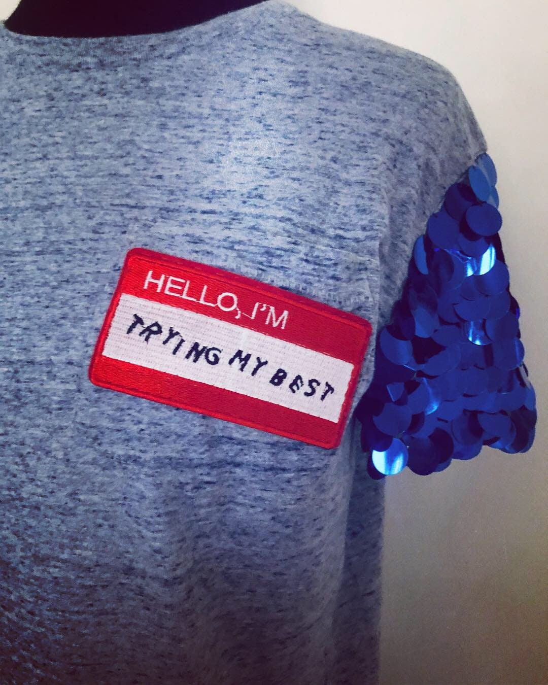 Hello Im Trying My Best Name Tag Faded Blue Tshirt - Etsy