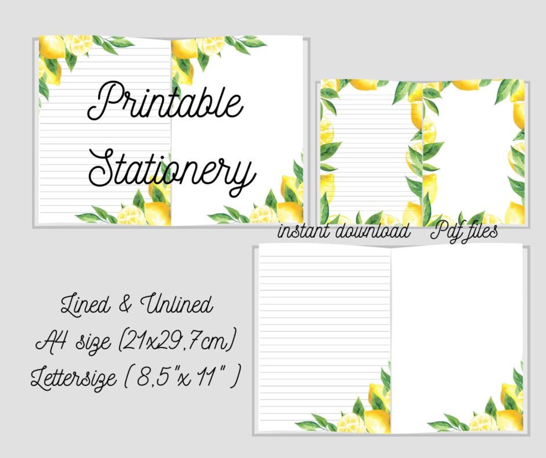 Printable Stationery Lemons PDF Instant Download A4 & Letter Size 8.5x ...