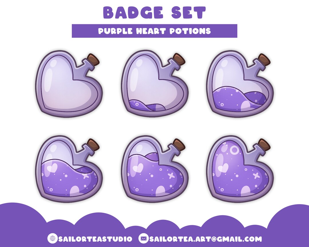 Purple Heart Potion Badge Set | P2U Twitch Youtube Discord Pack Package ...