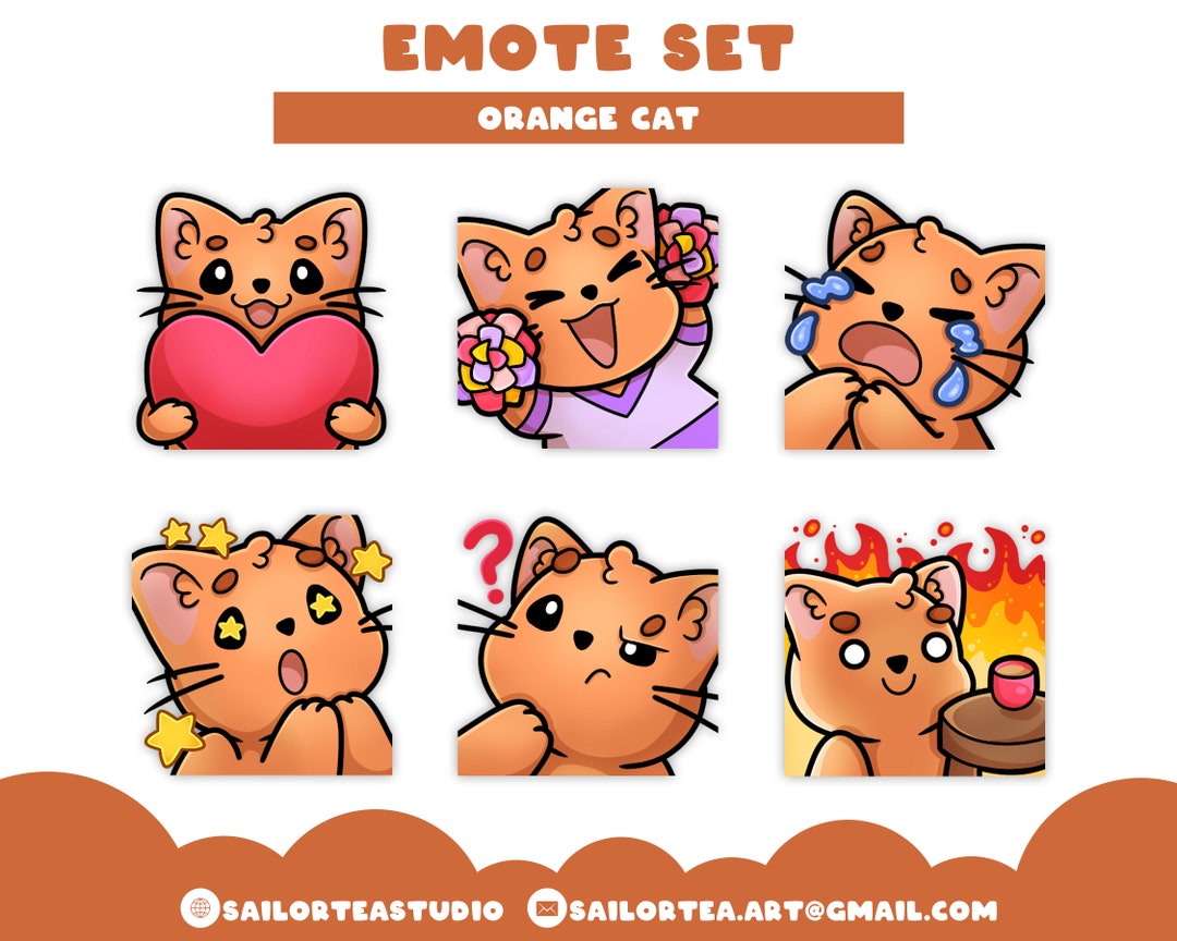 Orange Cat Emote Set | P2U Premade Pack Package Cats Kawaii Kitty Neko ...