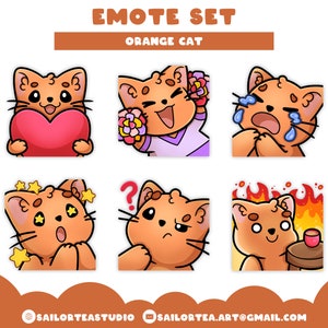 Orange Cat Emote Set P2U Premade Pack Package Cats Kawaii - Etsy