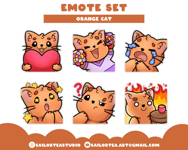 Orange Cat Emote Set P2U Premade Pack Package Cats Kawaii Kitty Neko ...