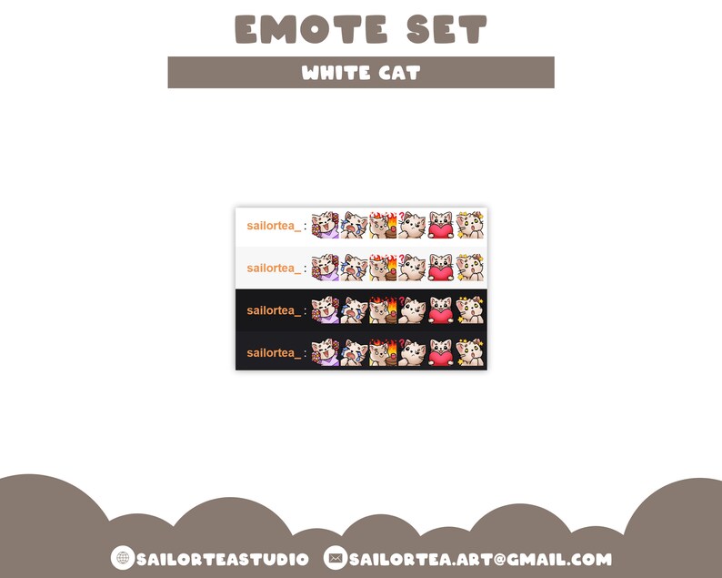 White Cat Emote Set P2U Premade Pack Package Cats Kawaii Kitty Neko ...