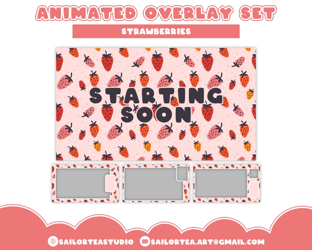 Strawberry Animated Overlay Set | P2U Twitch, Youtube, Scenes, Premade ...