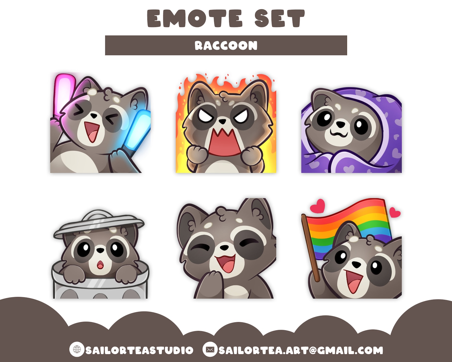 Raccoon Emote Set | P2U Premade Pack Package Kawaii Twitch Youtube ...