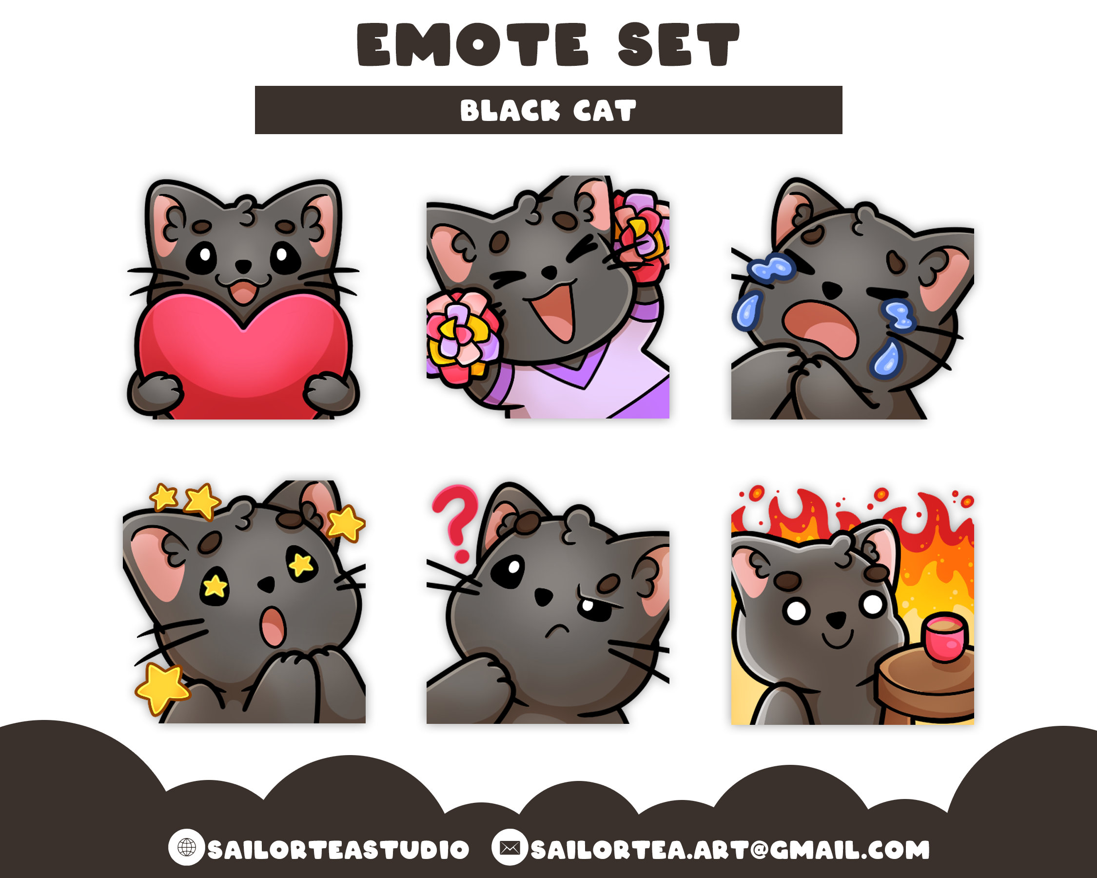 Black Cat Emote Set | P2U Premade Pack Package Cats Kawaii Kitty Neko ...