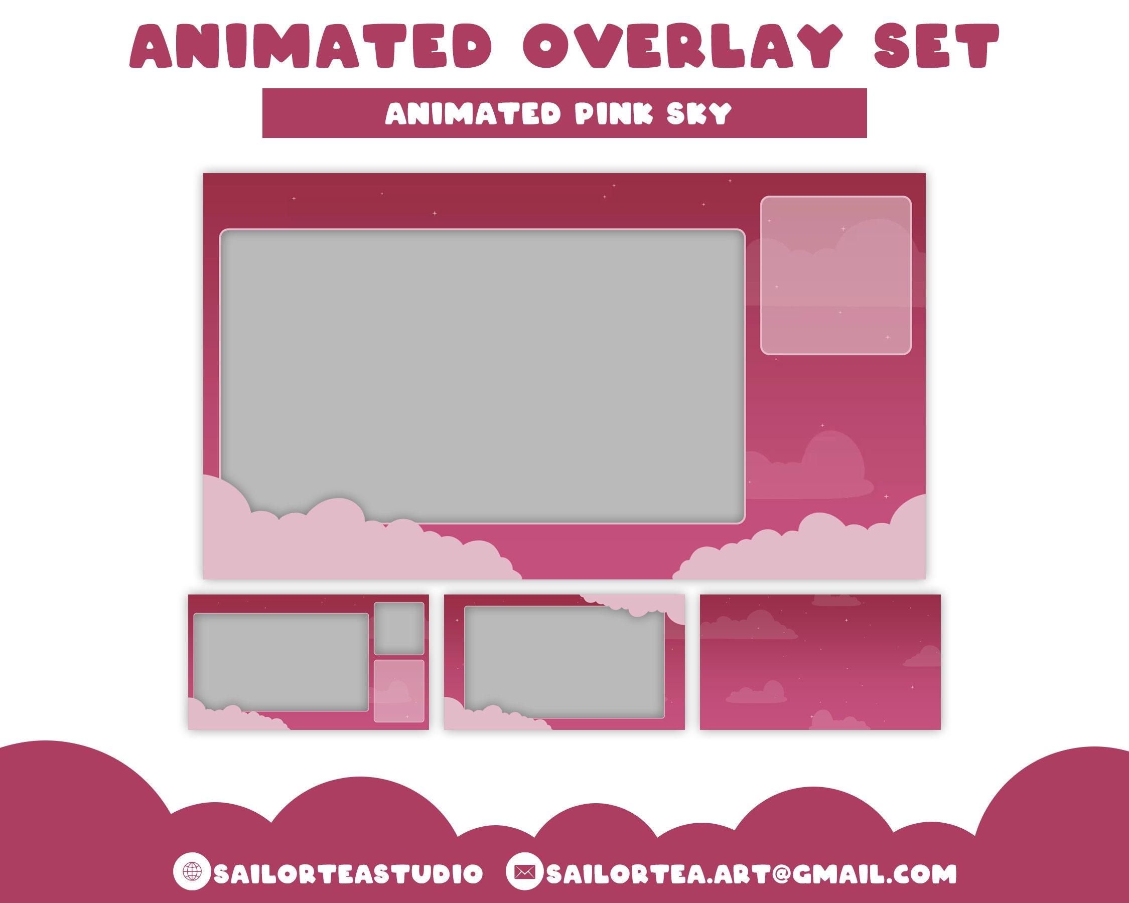 Animated Pink Sky Overlay Set P2U Premade Pack Package Twitch Youtube ...