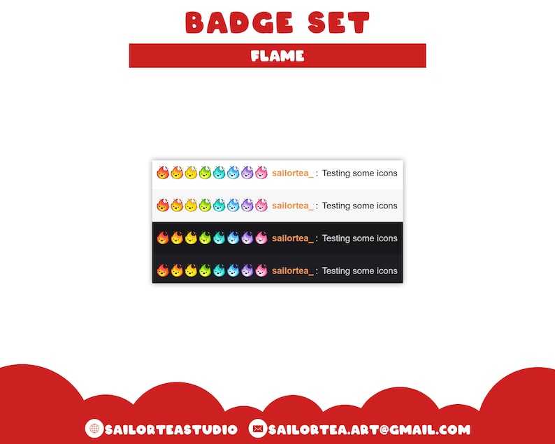 Flame Badge Set | P2U Twitch Youtube Discord Pack Package Cute Sub Bit ...