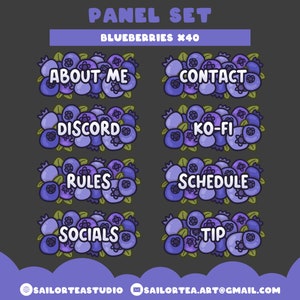 Blueberry Twitch Panel Set X40 P2U Panels Streaming Spring Summer Fruit ...
