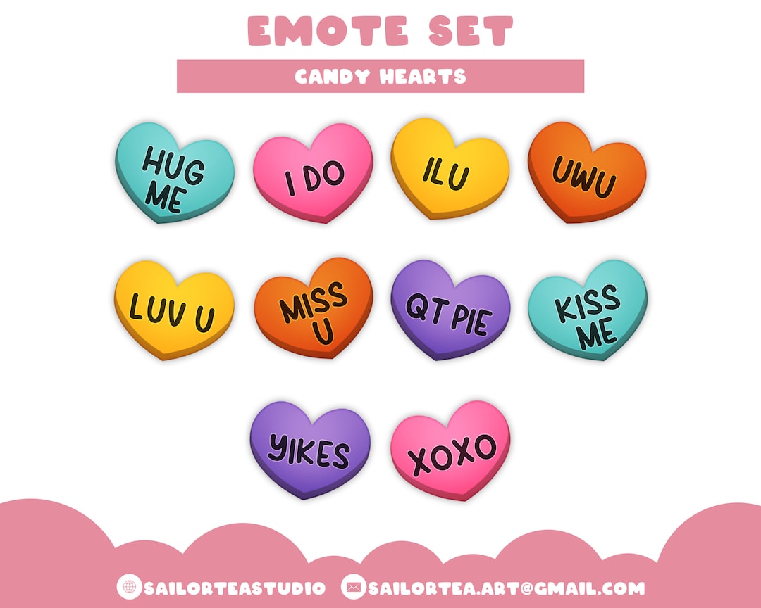 Candy Heart Emote Set | P2U Twitch Youtube Discord Pack Love Valentines ...