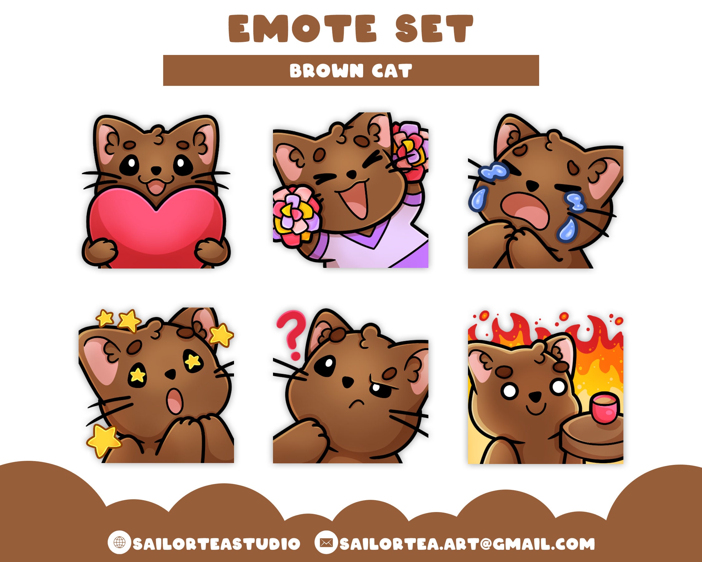 Brown Cat Emote Set P2U Premade Pack Package Cats Kawaii Kitty Neko ...