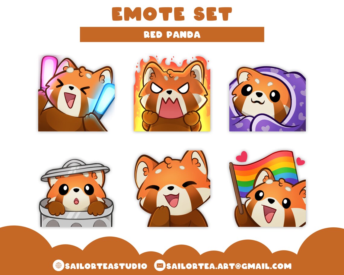 Red Panda Emote Set P2U Premade Pack Package Kawaii Twitch Youtube ...