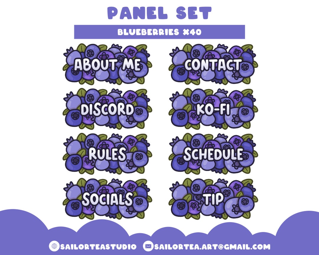 Blueberry Twitch Panel Set X40 | P2U Panels Streaming Spring Summer ...