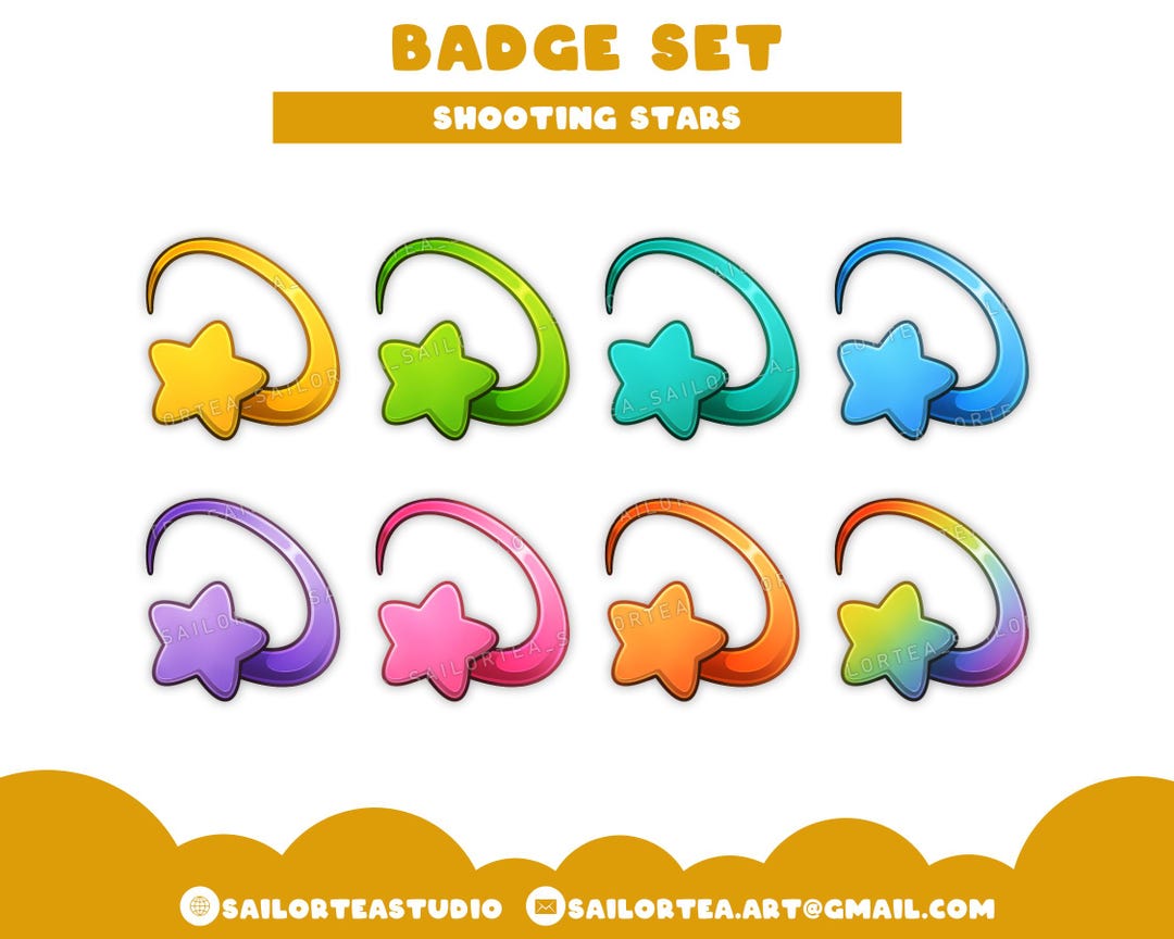 Shooting Star Badge Set | P2U Twitch Youtube Discord Pack Package Cute ...