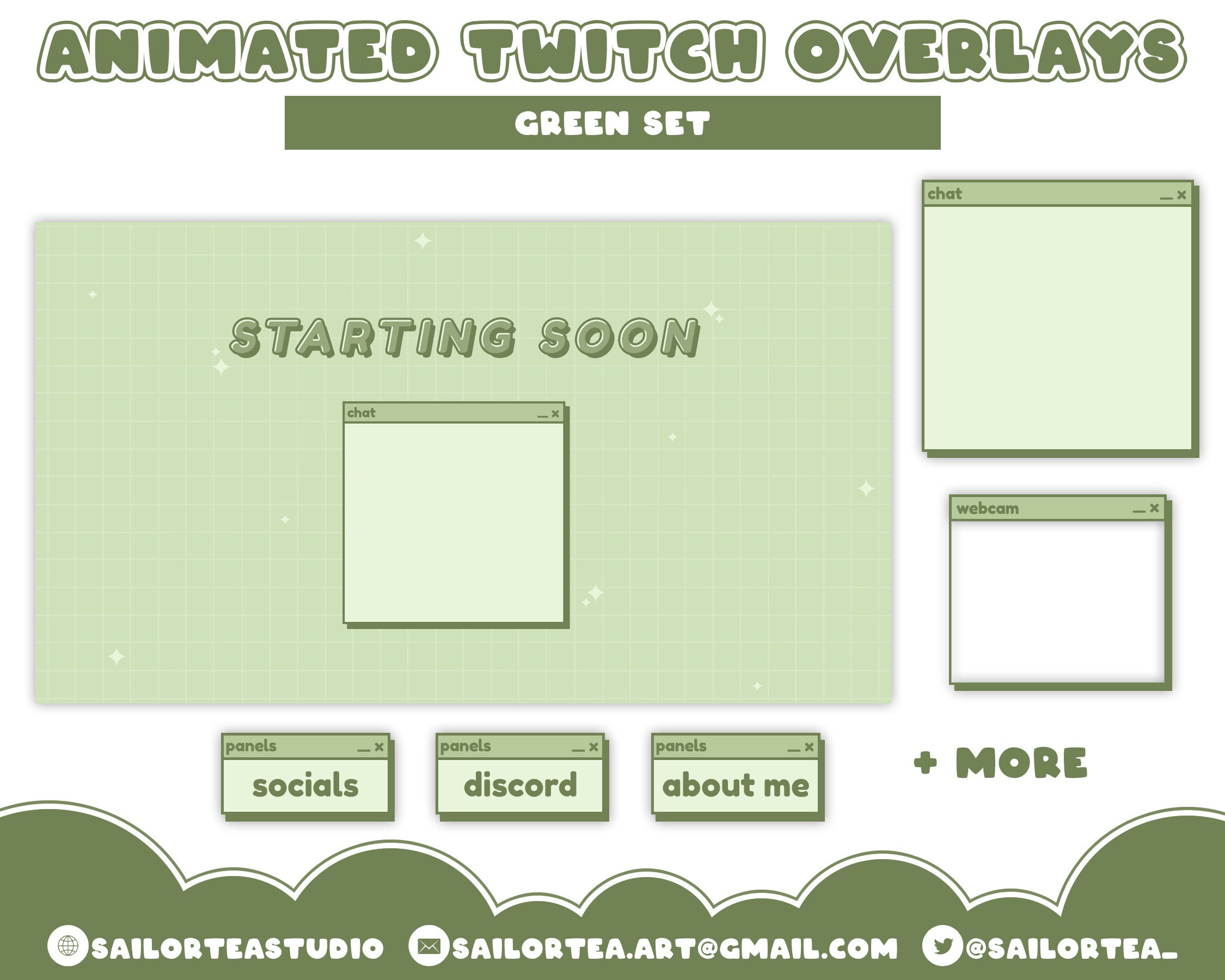 Green Animated Cute Twitch Set P2U Scenes Premade Overlays - Etsy