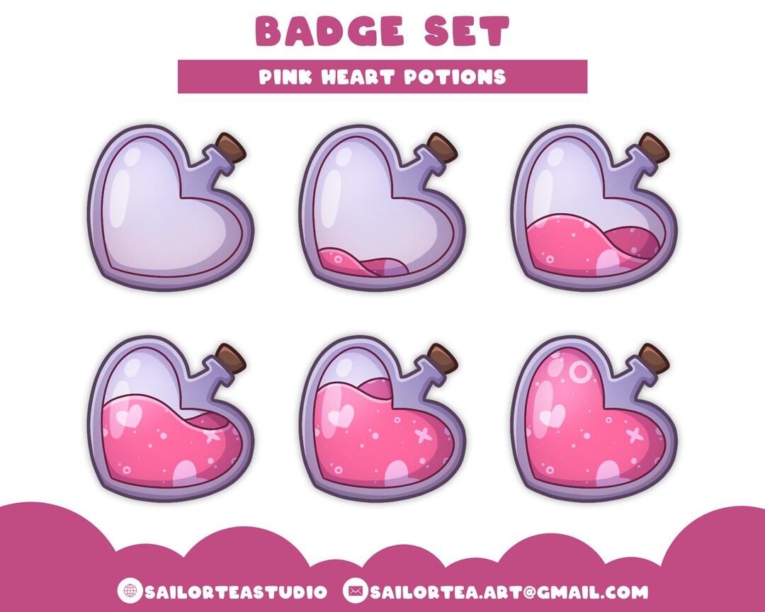 Pink Heart Potion Badge Set | P2U Twitch Youtube Discord Pack Package ...