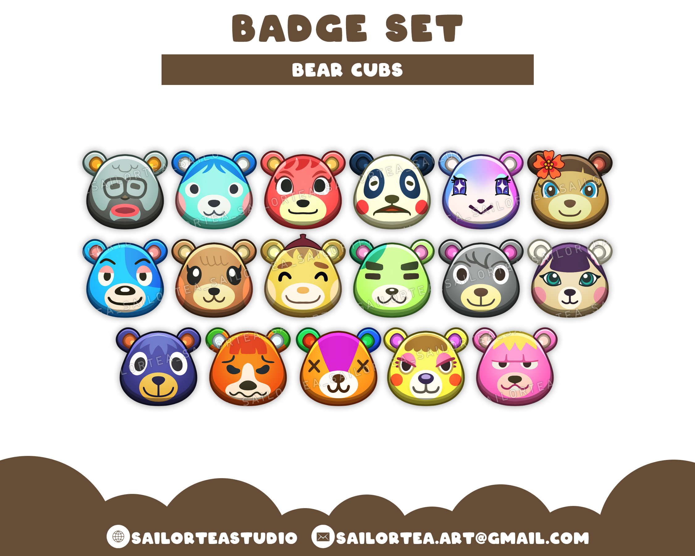 Bear Cub Badge Set P2U Premade Twitch Youtube Discord Pack Package Cute ...