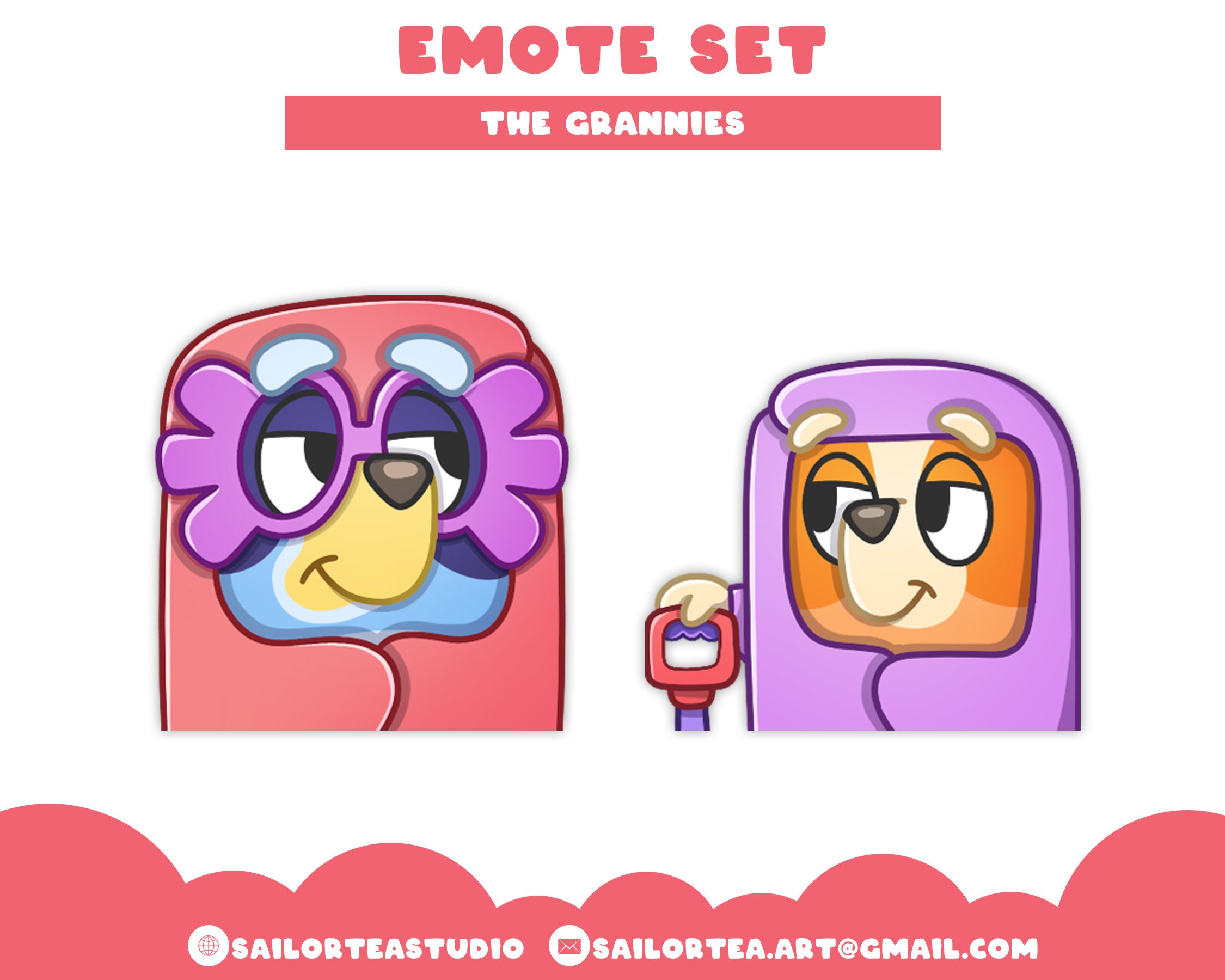 Bluey the Grannies Emote Set P2U Twitch Discord Youtube Emotes Janet ...