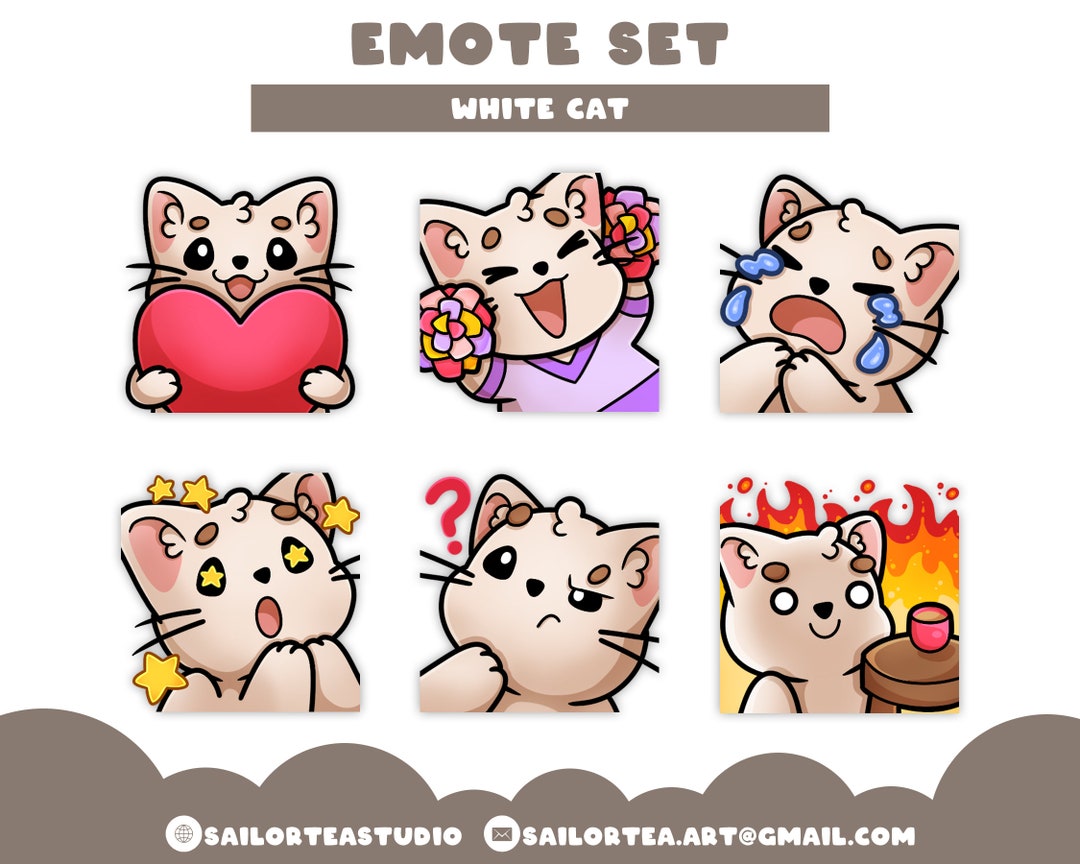 White Cat Emote Set | P2U Premade Pack Package Cats Kawaii Kitty Neko ...