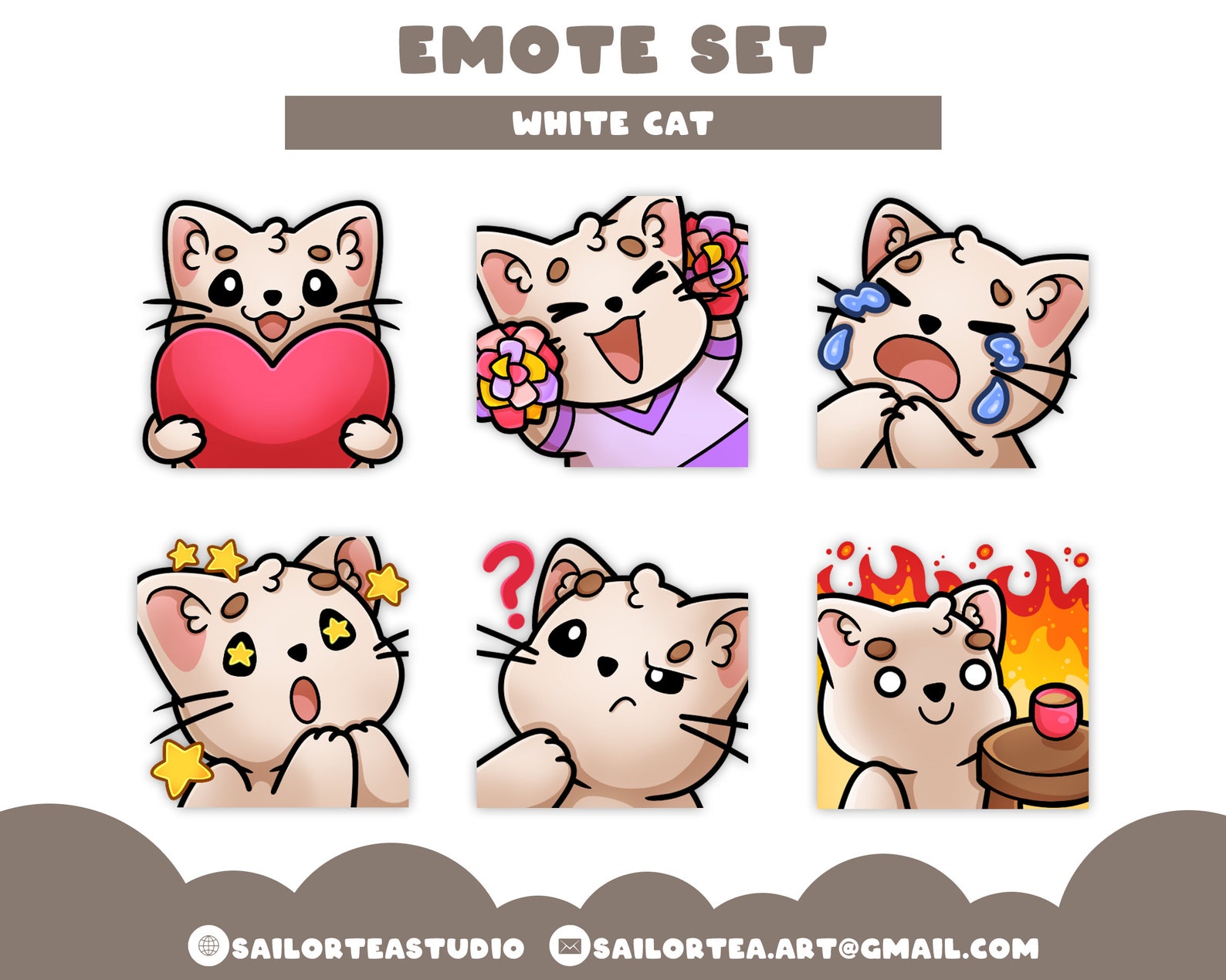 White Cat Emote Set P2U Premade Pack Package Cats Kawaii Kitty Neko ...