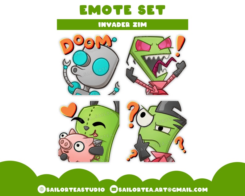 Invader Zim Emote Set | P2U Twitch Discord Youtube Emotes Pack Cartoon ...