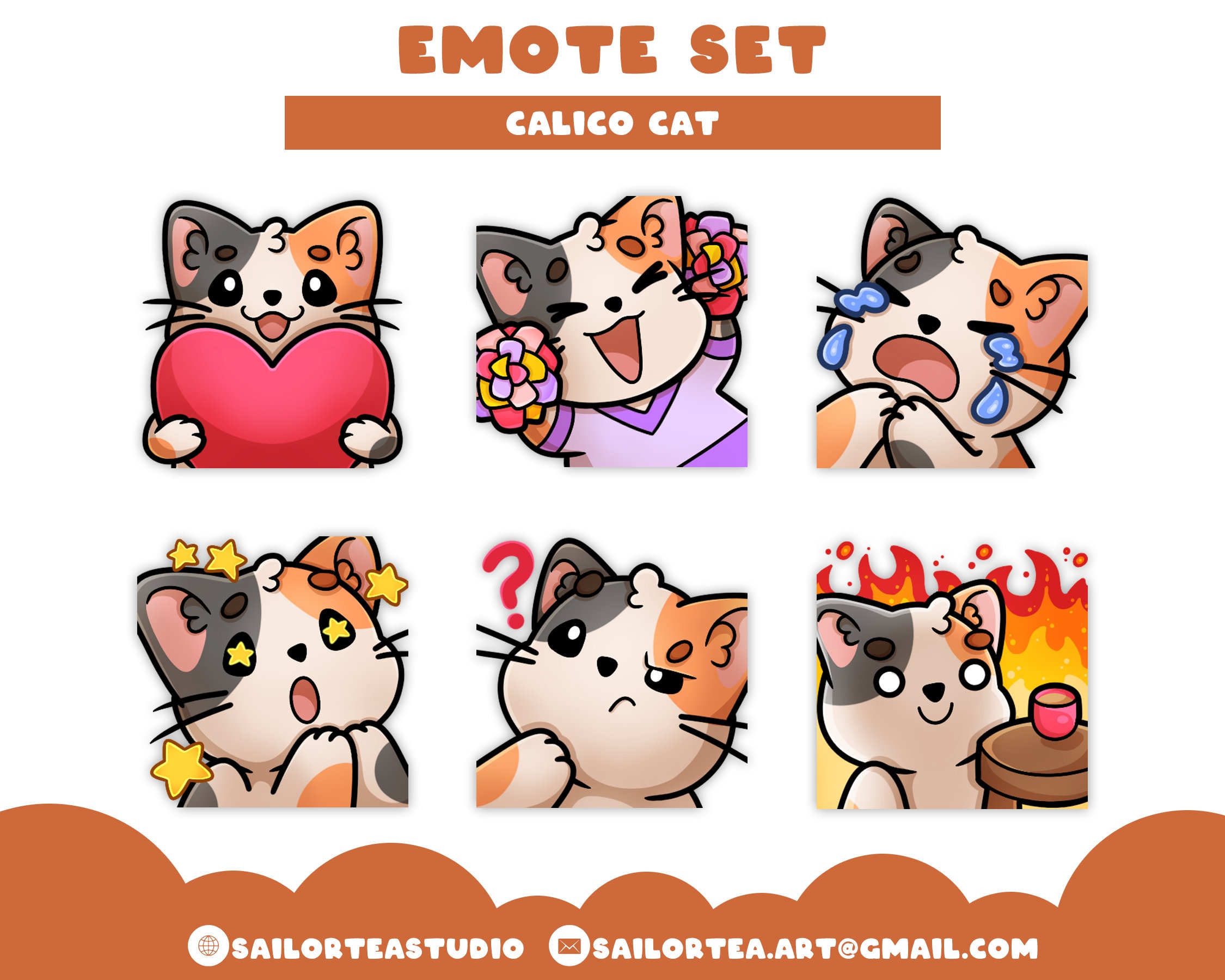 Calico Cat Emote Set | P2U Premade Pack Package Cats Kawaii Kitty Neko ...