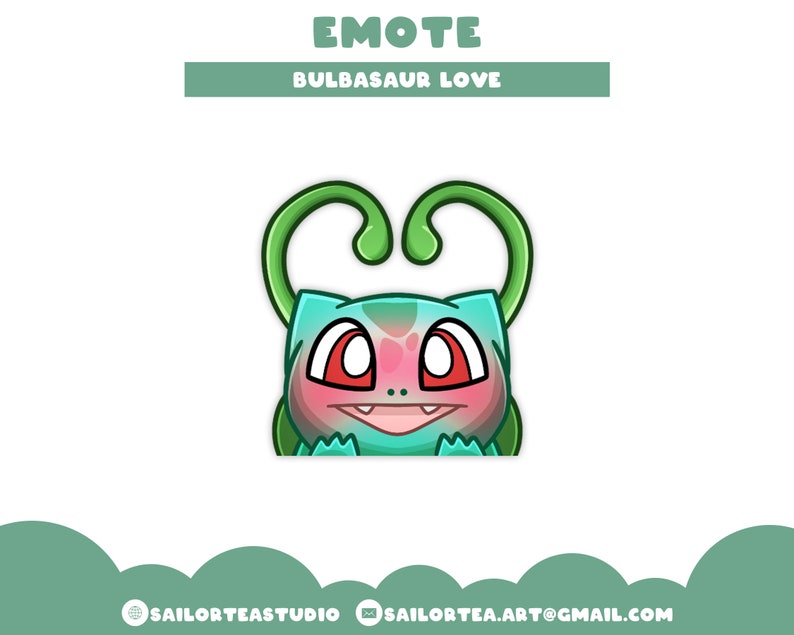 Bulbasaur Love Emote P2U Premade Twitch Discord Youtube Pokemon Heart ...