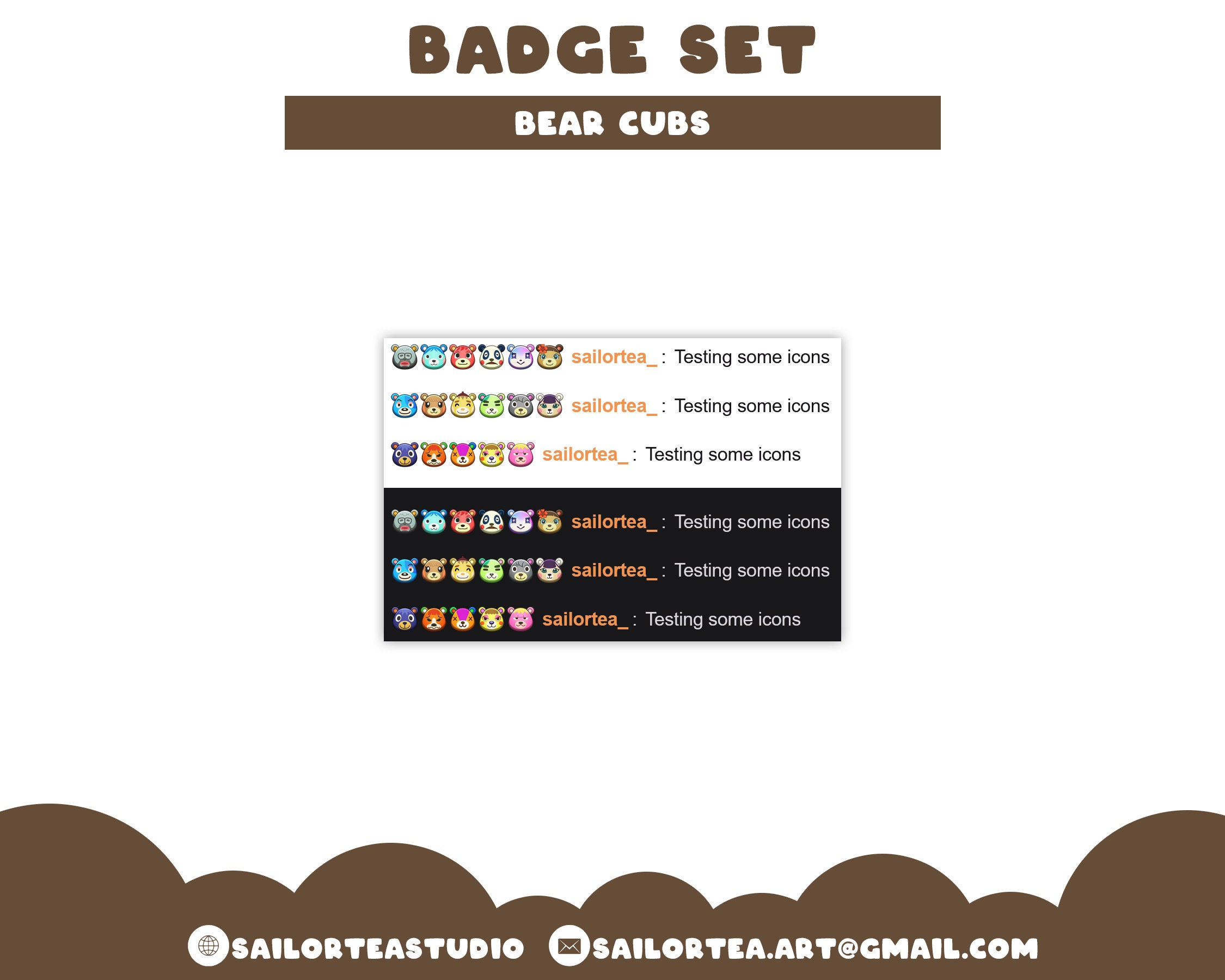 Bear Cub Badge Set P2U Premade Twitch Youtube Discord Pack Package Cute ...