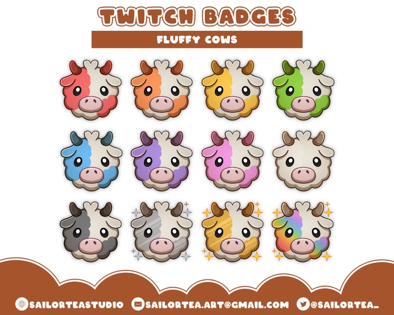 Fluffy Cow Badge Set P2U Premade Twitch Youtube Discord Pack - Etsy