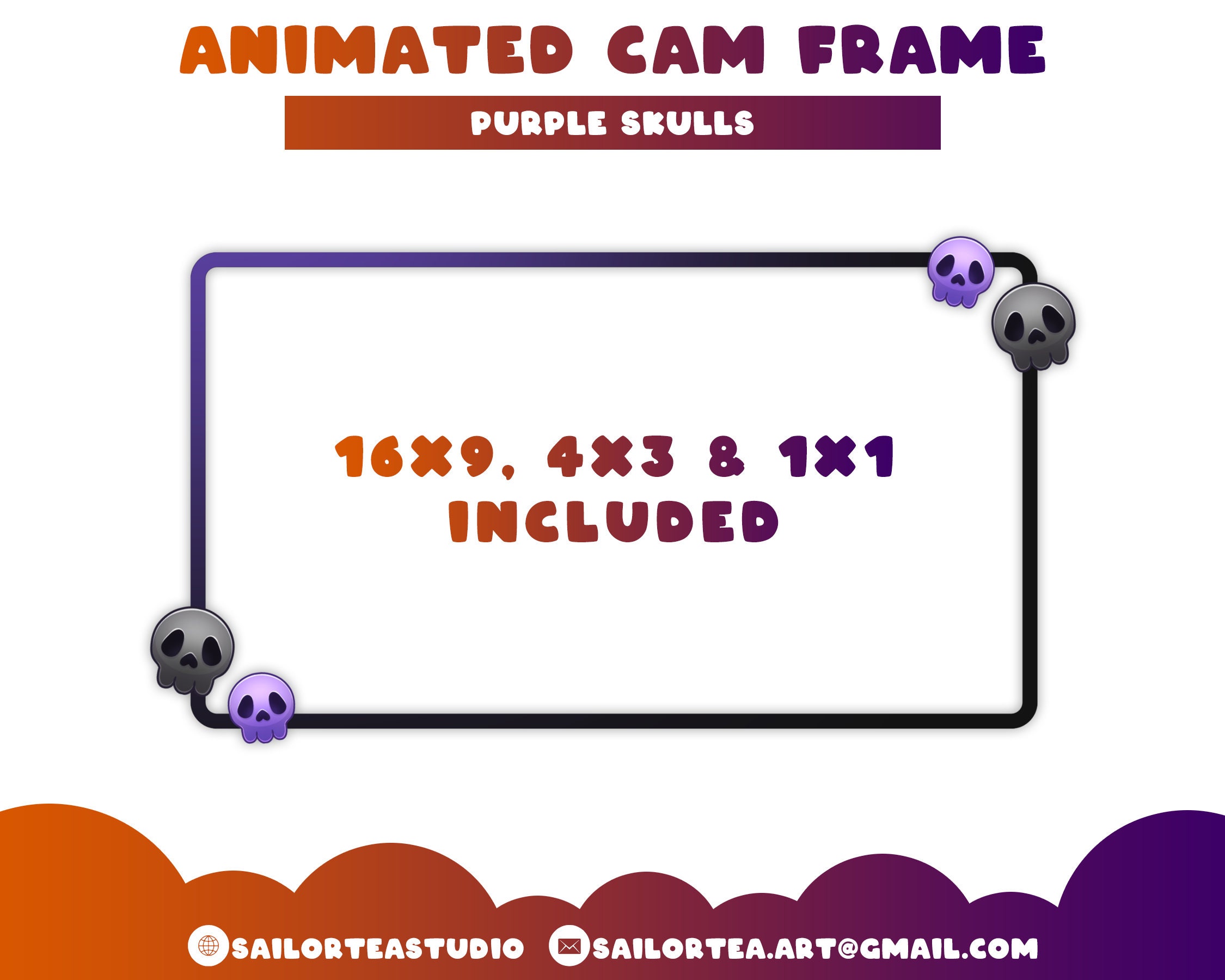 Purple Skulls Animated Webcam Frame P2U Twitch Youtube - Etsy
