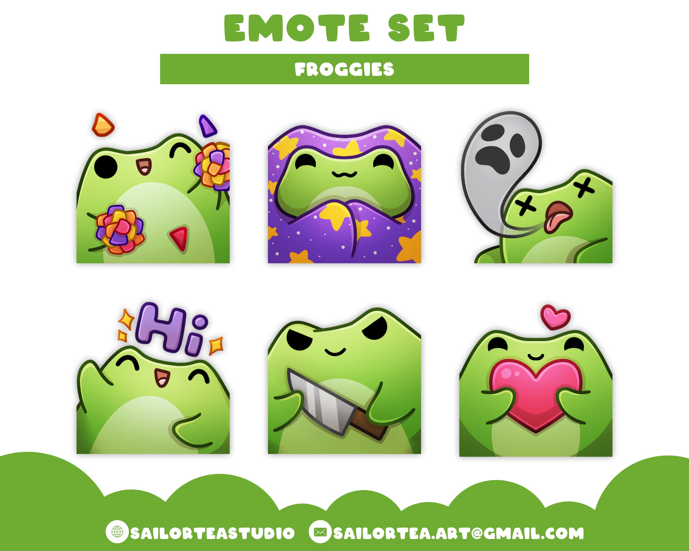 Frog Emote Set P2U Twitch Youtube Discord Emotes Froggy Cheer Cozy Dead ...