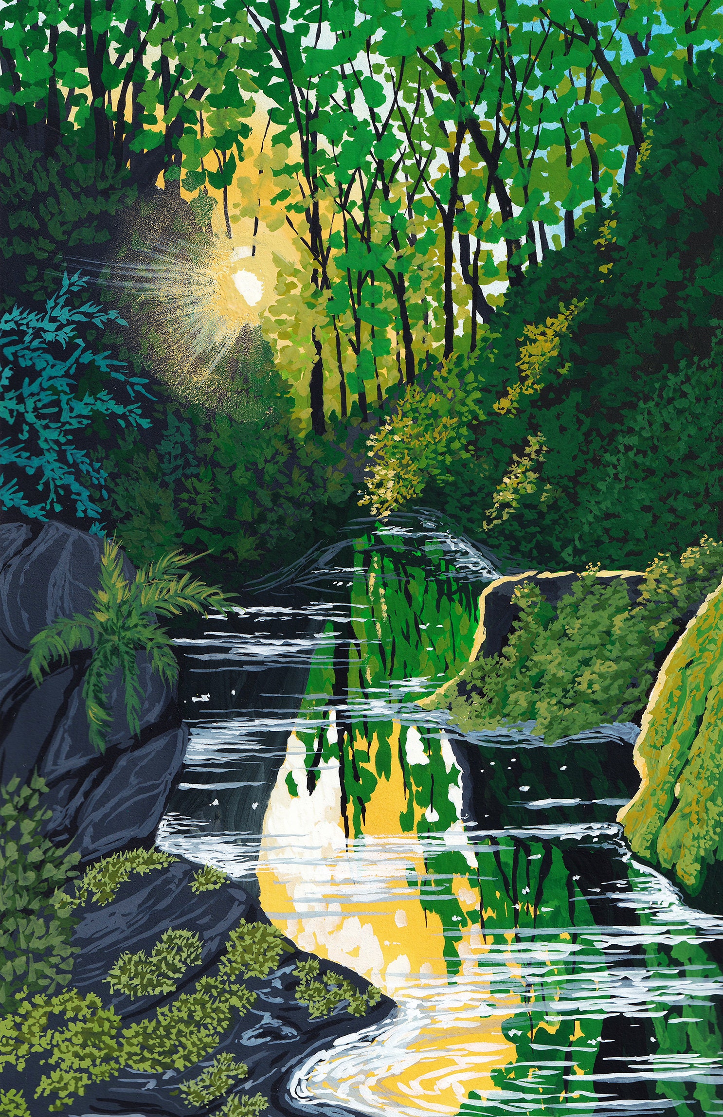 Forest Pool Gouache Painting Print - Etsy