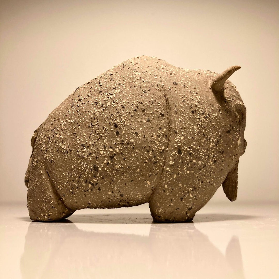Handmade Brown Ceramic Bison Figurine: Minimalist Home Decor - Etsy