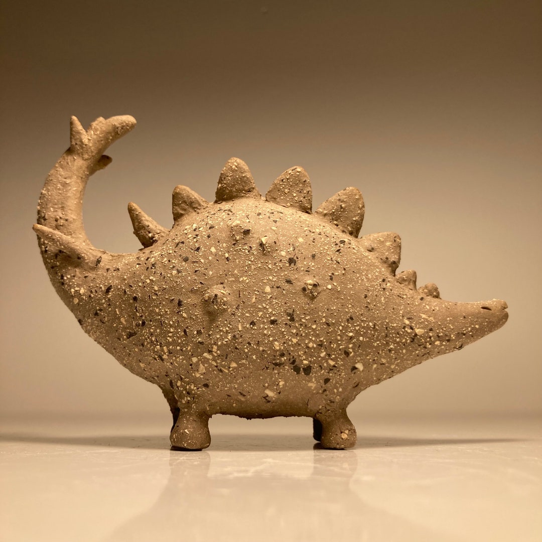 Handmade Brown Ceramic Stegosaurus Sculpture - Ceramic Dinosaur Statue ...