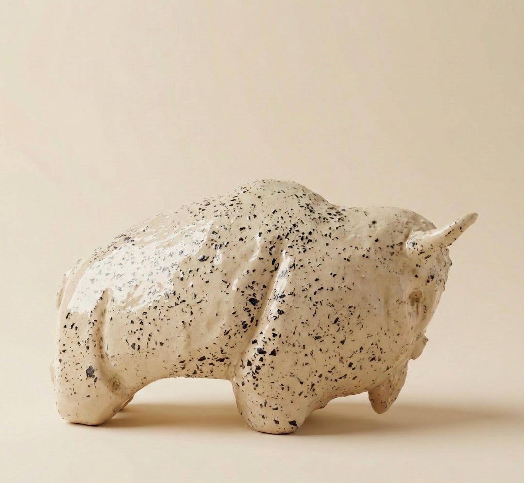 Handmade Ceramic Bison Figurine: Minimalist Animal Sculpture, American ...