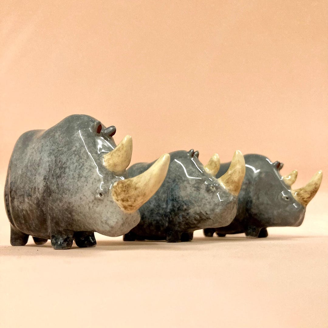 Handmade Miniature Ceramic Rhino Sculpture - Etsy
