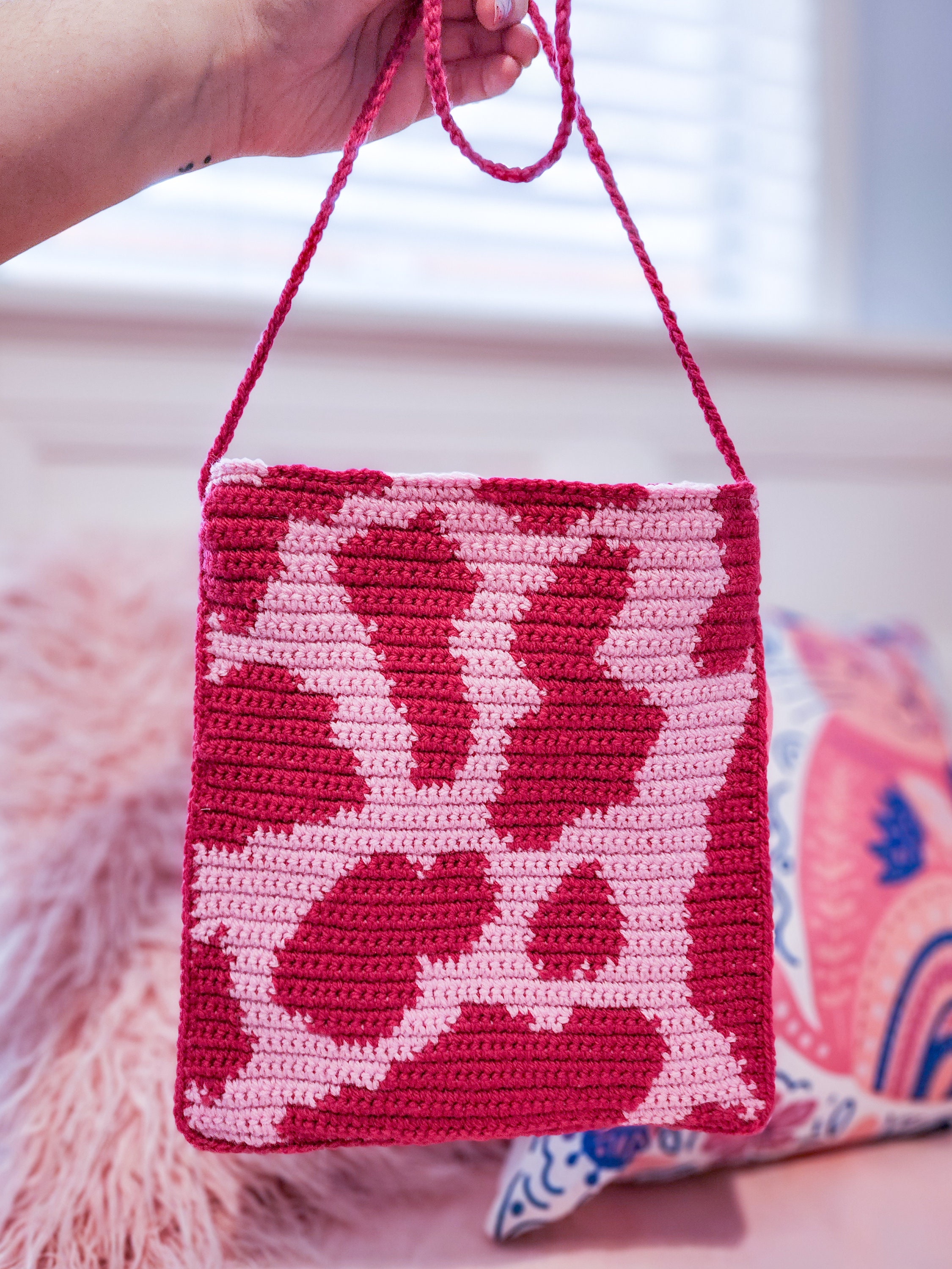 Y2K Cow Print Crochet Shoulder Bag, Retro Bag, Pink Y2K Bag, Funky ...