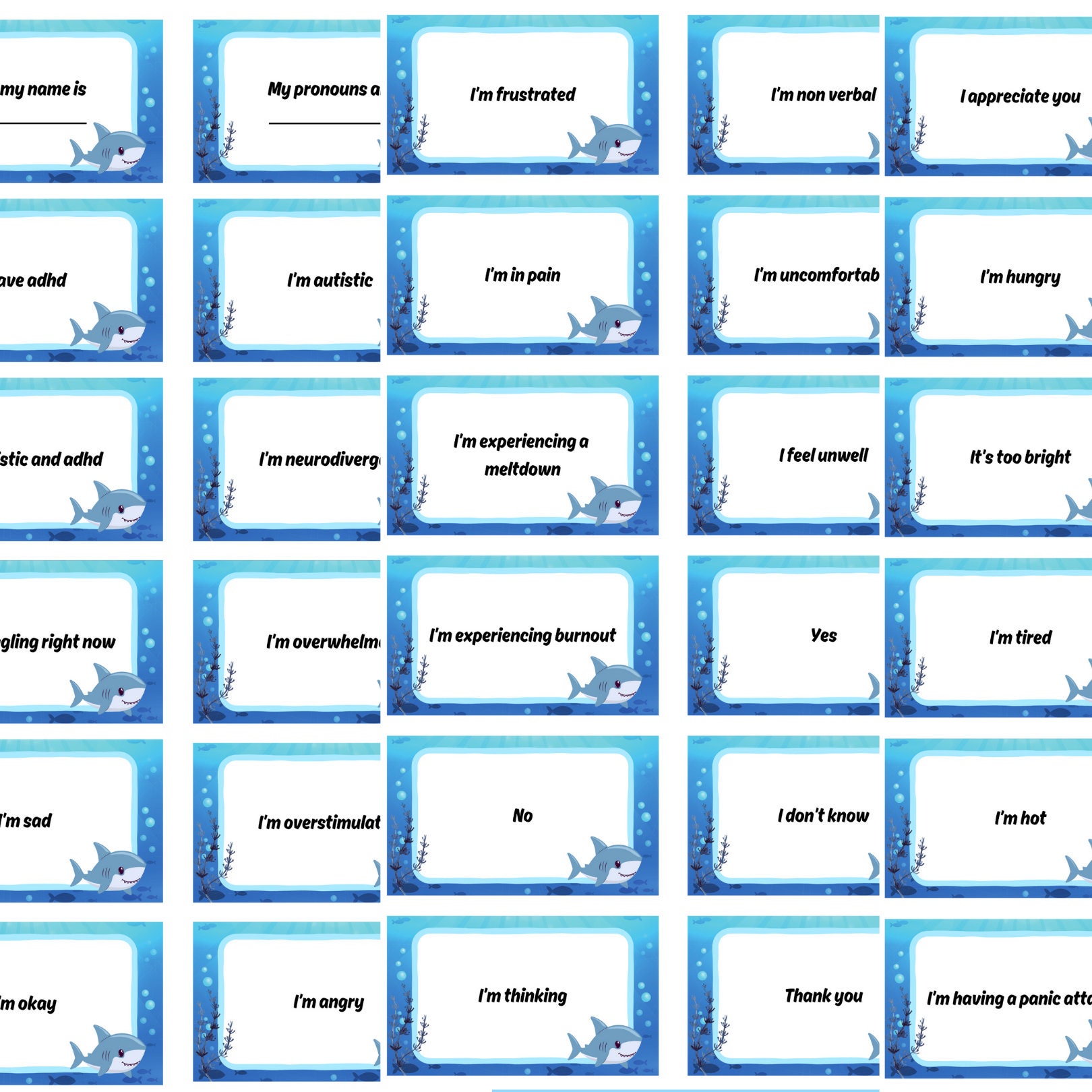 Blue Shark Everyday Communication Cards, Non Verbal Autism Printable ...