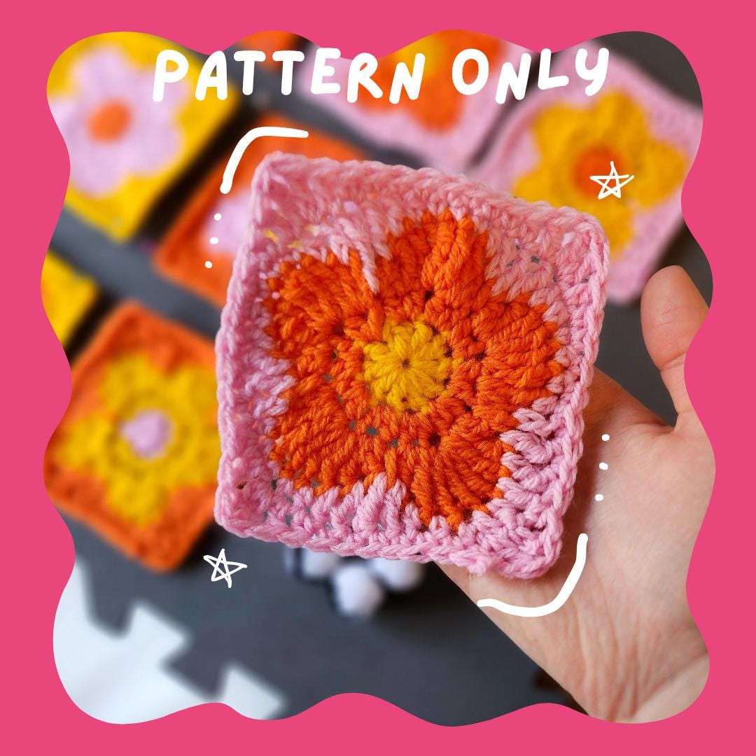 PATTERN ONLY, Crochet Flower Power SQUARE Pattern, Dopamine Crochet ...