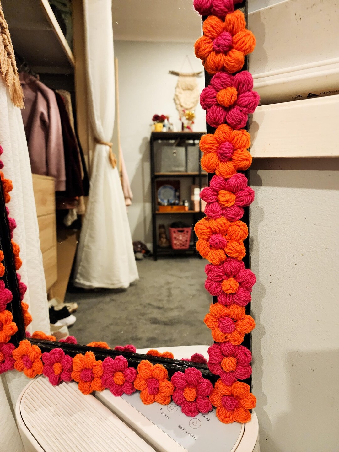 Puff Flowers, Crochet Flowers, Yarn Flowers for Mirror, Preppy Retro ...