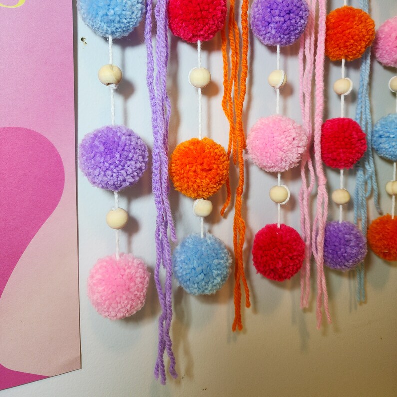 Pastel Pop Pom Pom Wall Hanging, Retro Pom Pom Wall Art, Maximalist ...