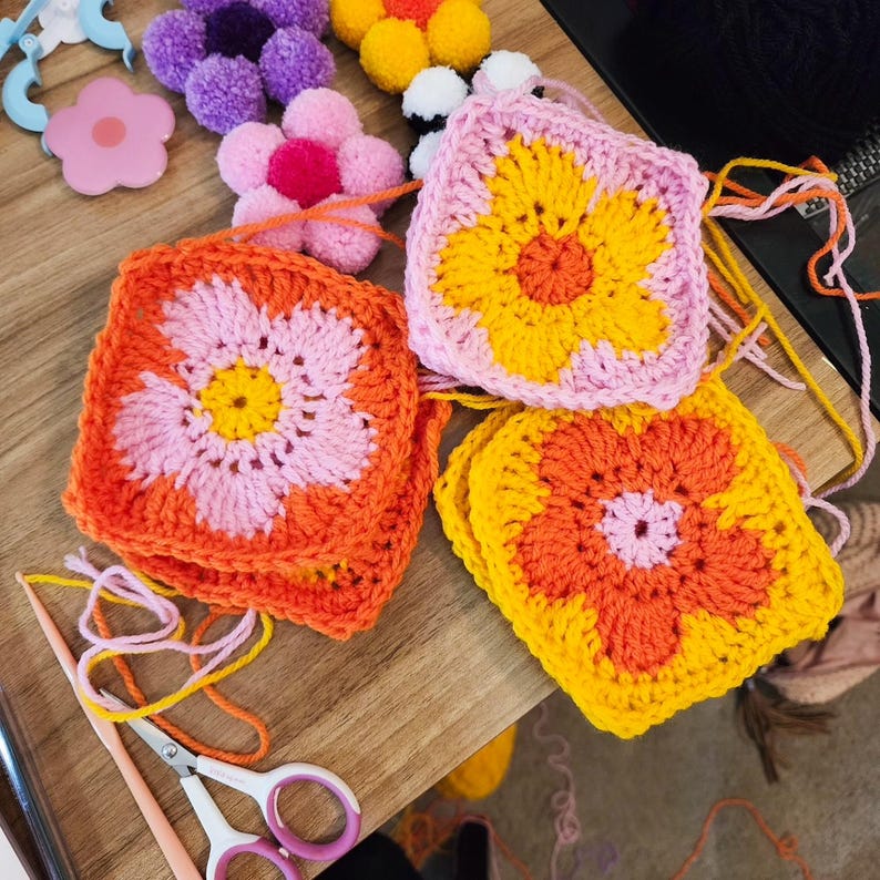 PATTERN ONLY, Crochet Flower Power SQUARE Pattern, Dopamine Crochet ...