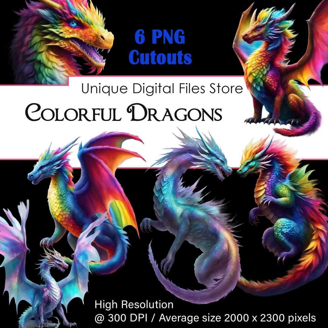 Dragons Colorful PNG, Digital Clipart, Images , 6 Images , Commercial ...