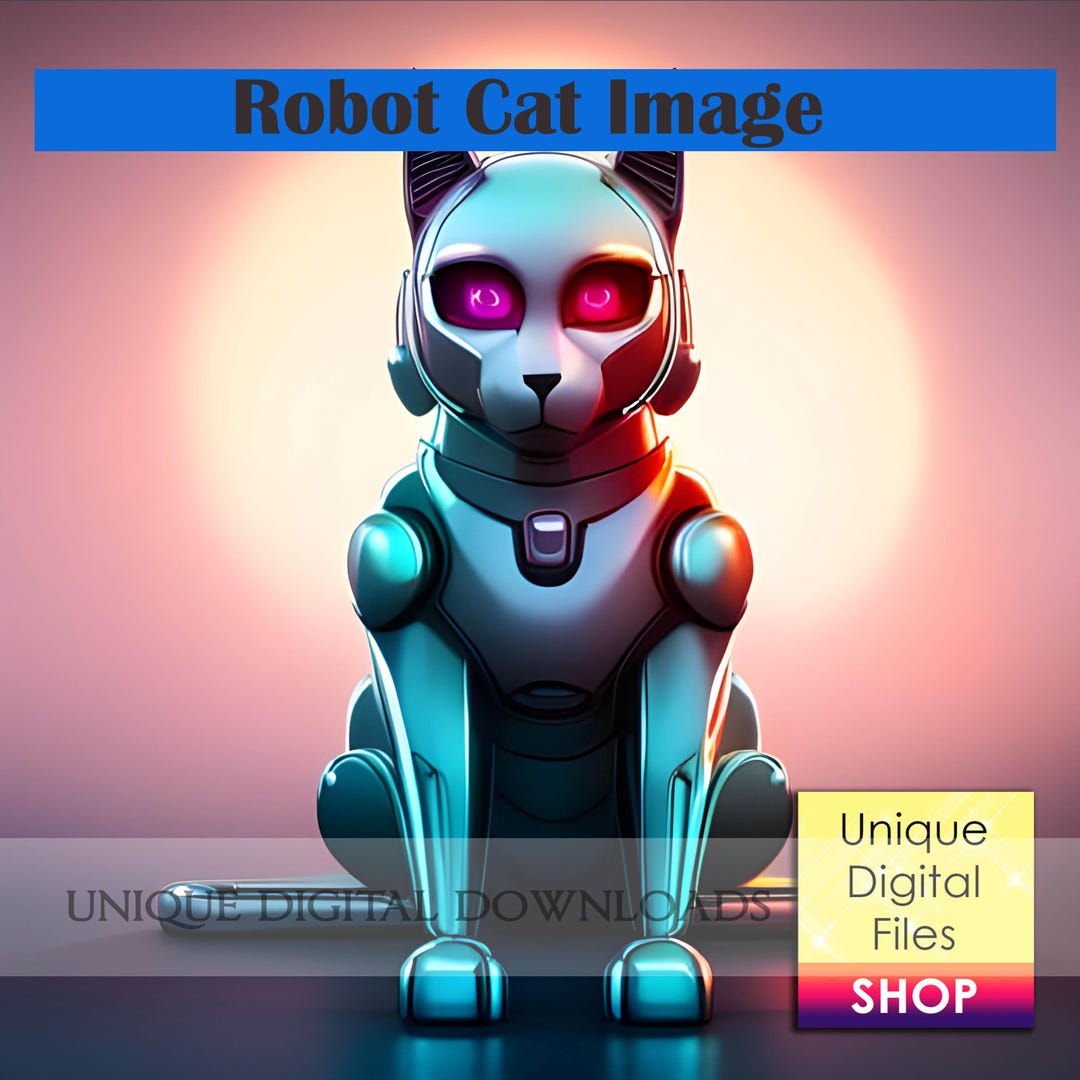 Robot Cat Image: Colorful Animal Art, Commercial Use (digital Download ...