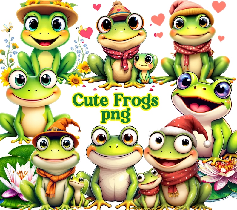 Frog PNG Bundle, Cute Frogs Art Pack, Commercial Use, Instant Download ...